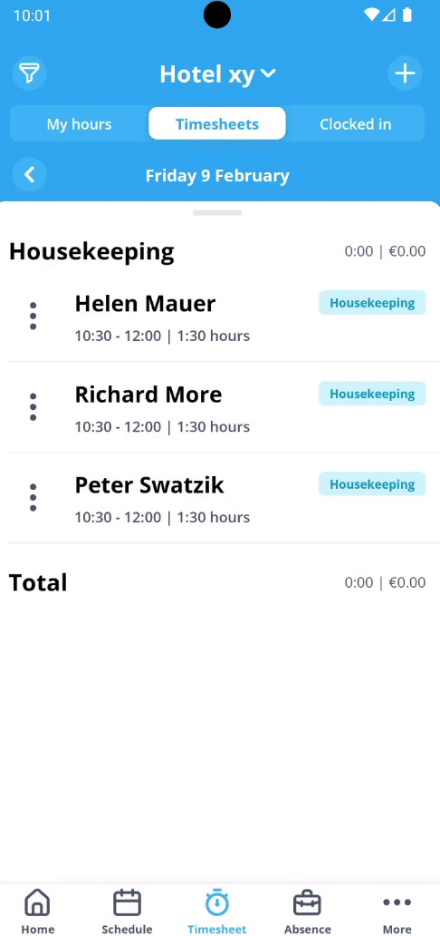 Mobile app: Time registration