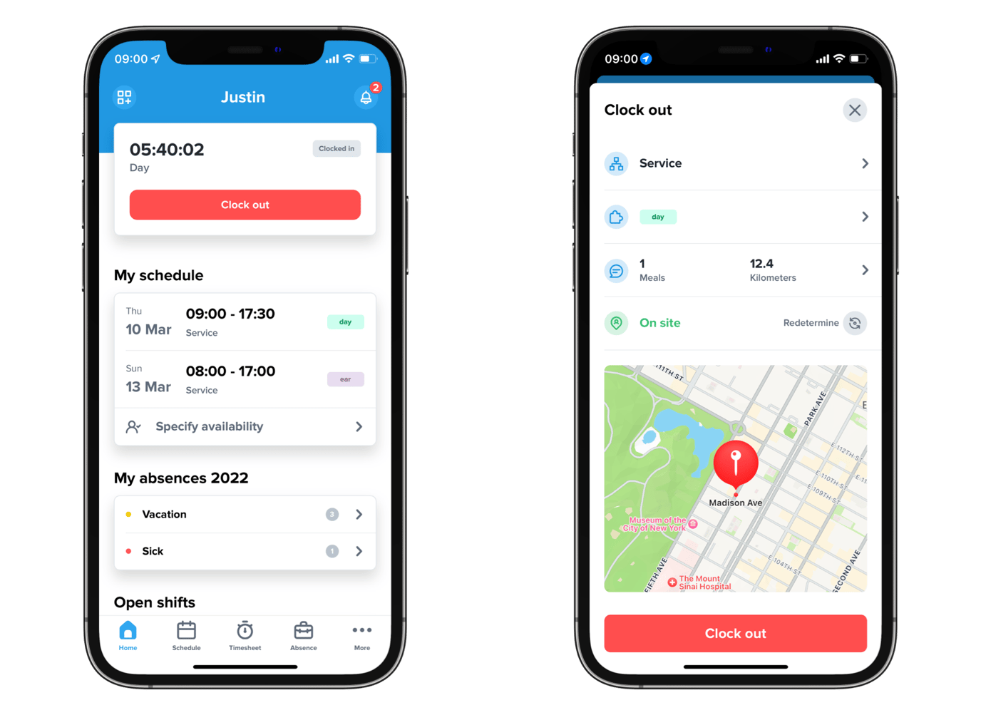 Mobile app: Clocking in & out