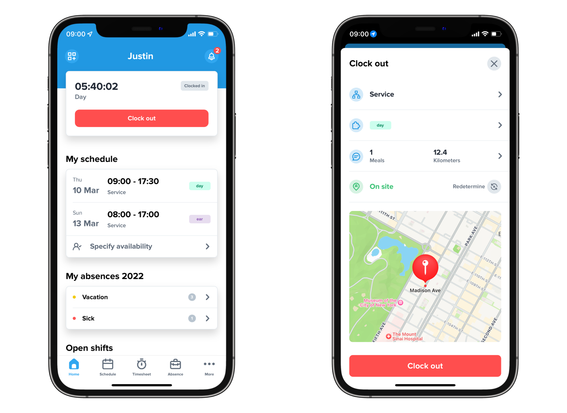 Mobile app: Clocking in & out