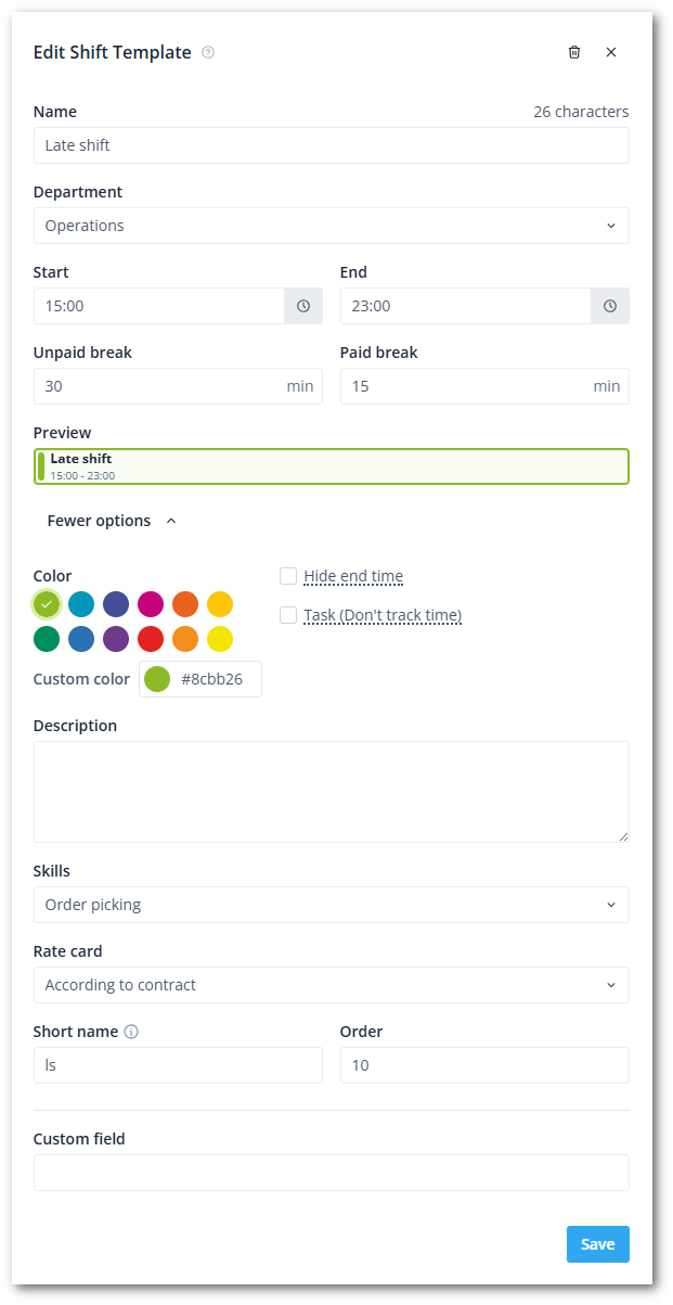 Managing shift types