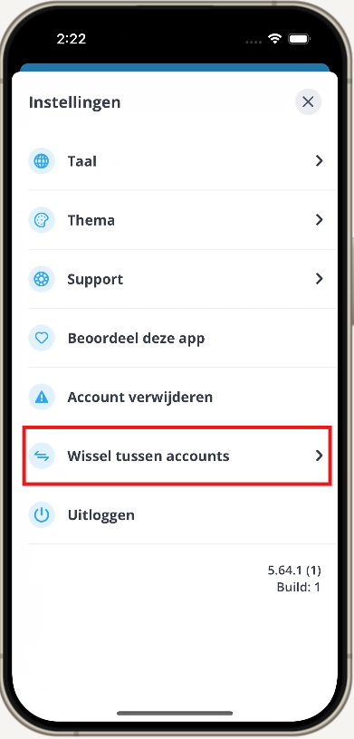 Hoe wissel je tussen accounts op de mobiele app