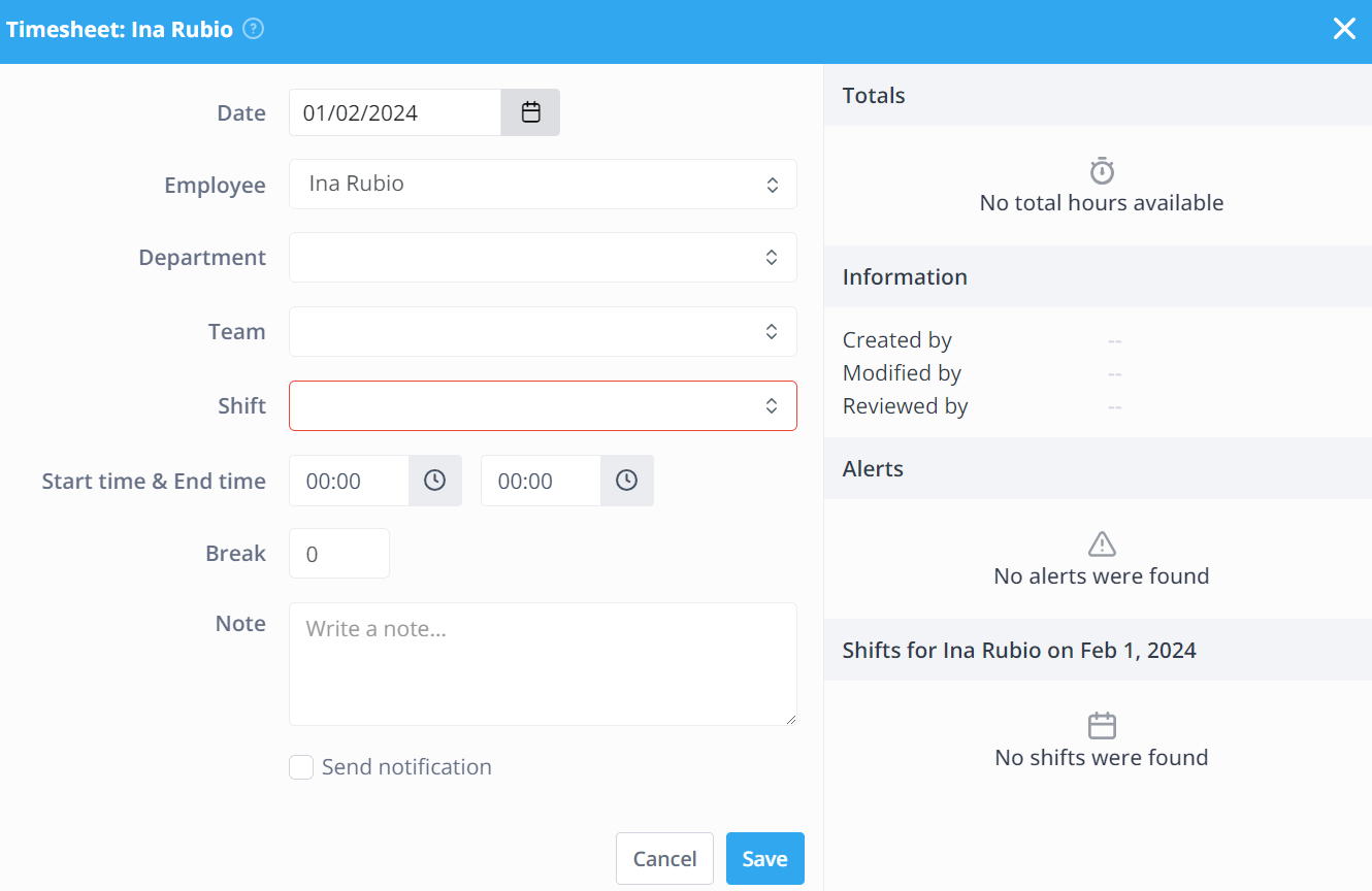Record working hours manually