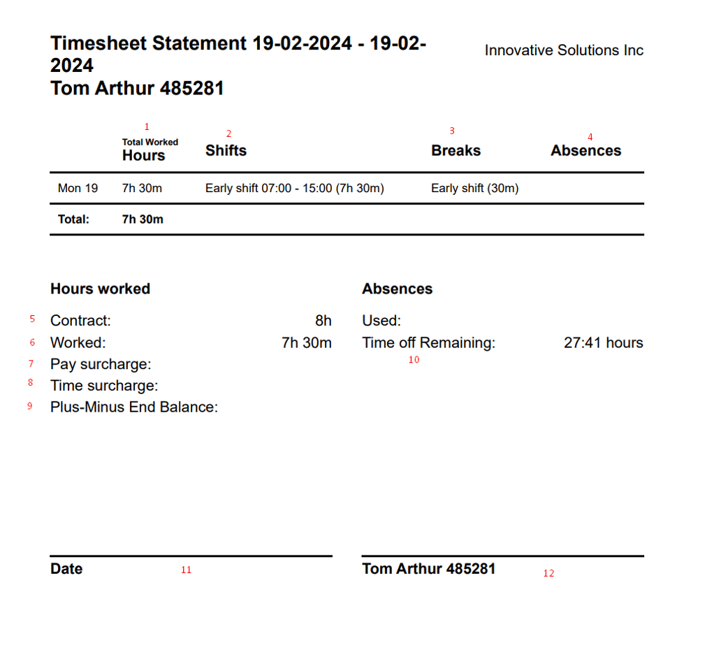 Timesheet statements