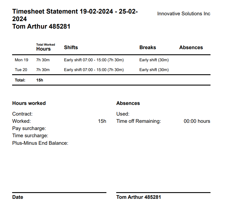 Timesheet statements