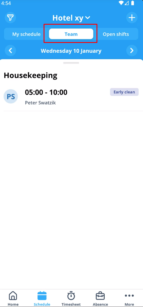 Where can I find my Team schedule in the Mobile app?
