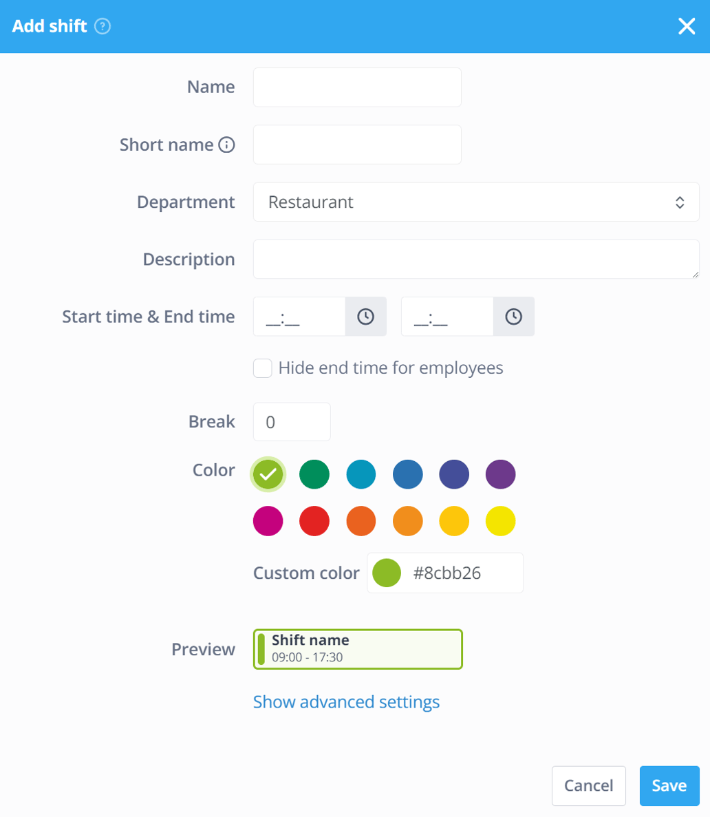 Managing shift types