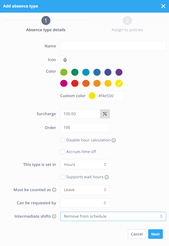 Managing absence types